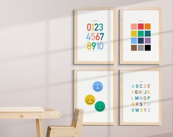 Set of 6 Educational Posters Alphabet Numbers Colors - Etsy