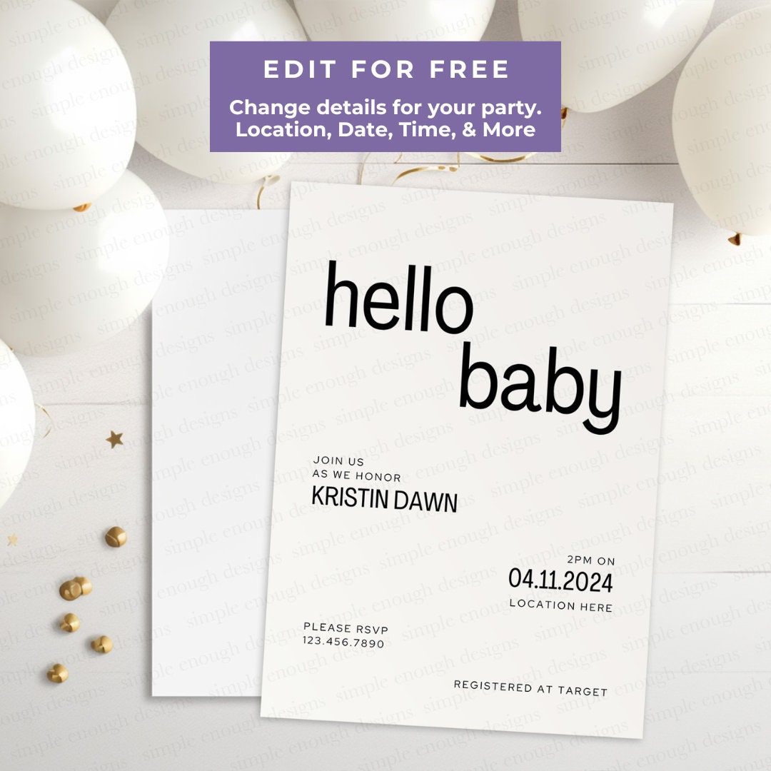 Hello Baby Shower Invitation Babyshower Hello Baby Invitation ...