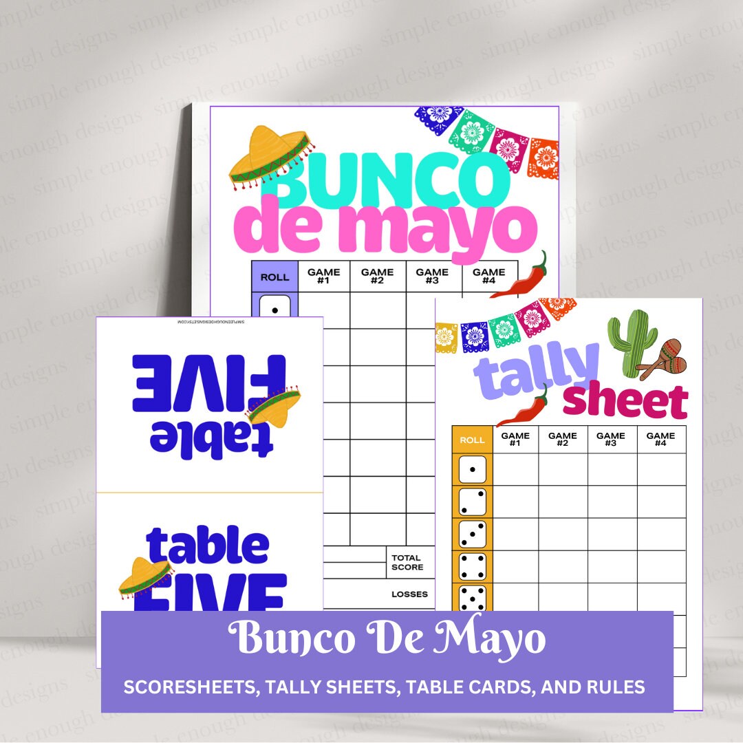 Bunco De Mayo | Digital Printable Cinco De Mayo Bunco Cards | Digital ...