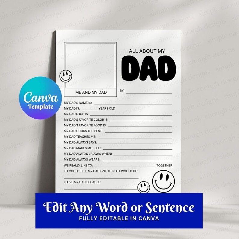 All About My Dad | Editable Father's Day Interview | Fathers Day ...
