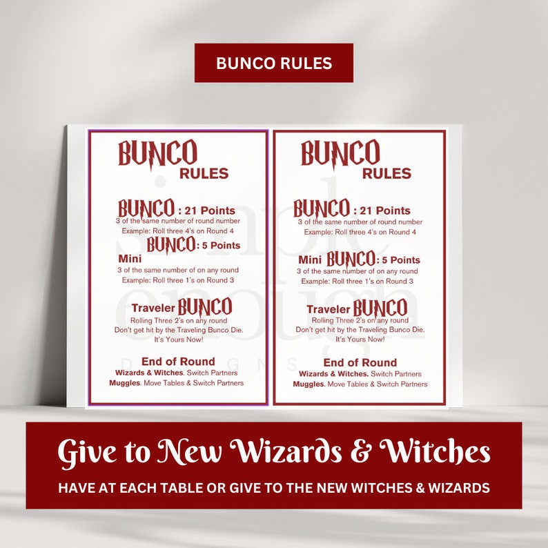 Witch Wizard Bunco Cards | Digital Printable Bunco Cards | Digital ...
