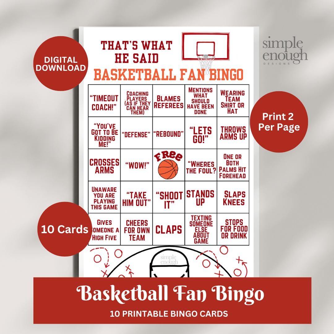 That's What He Said Bingo | Basketball Fan Bingo | Basketball Husband ...