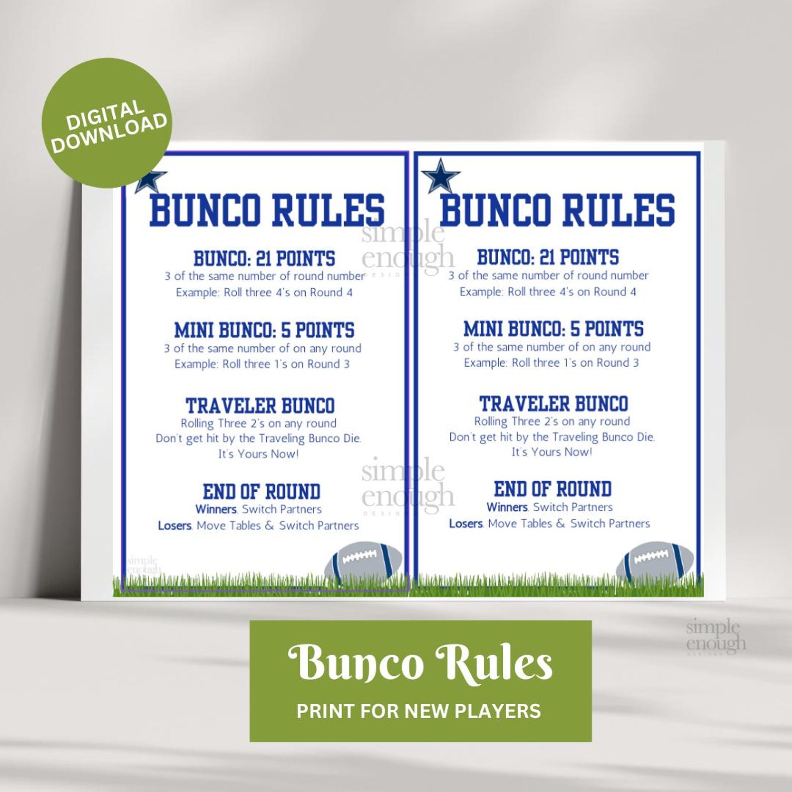 Gray Blue Star Football Bunco Cards | Downloadable Bunco Cards ...