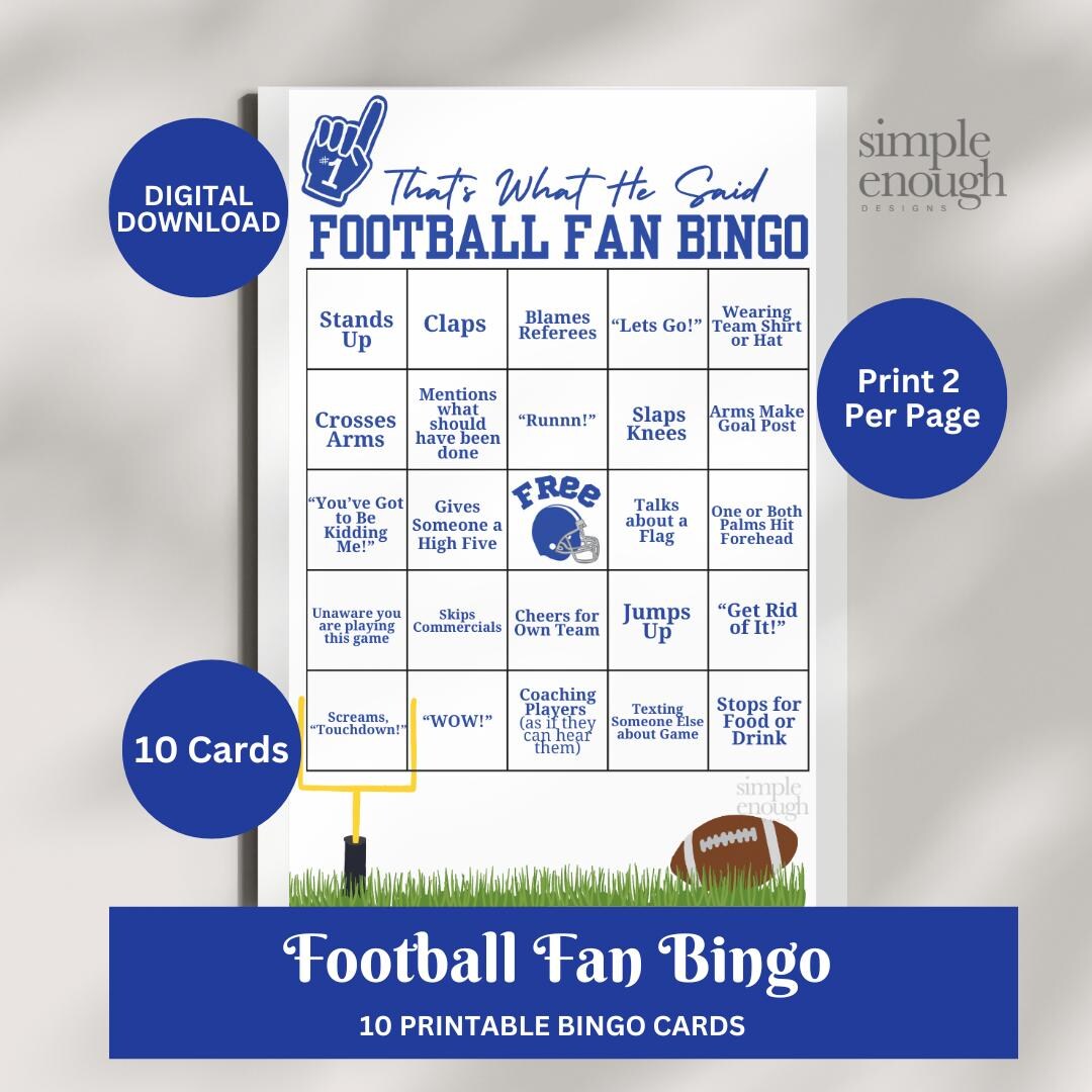 That's What He Said Bingo | Football Fan Bingo | Football Husband Bingo ...