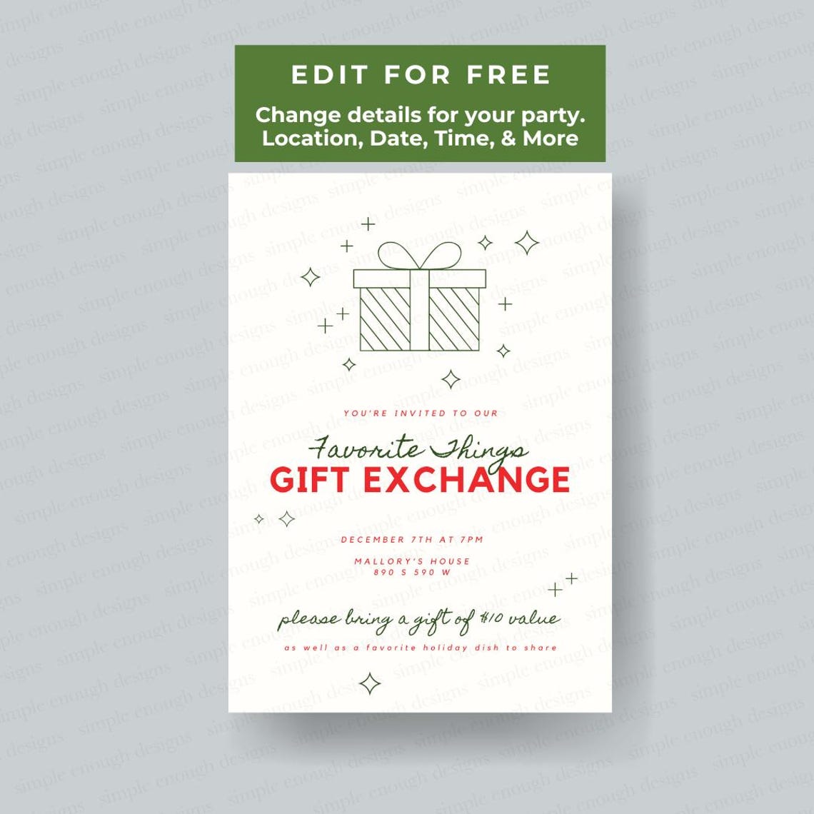 Gift Exchange Invite | Secret Santa Gift Exchange Invite | White ...