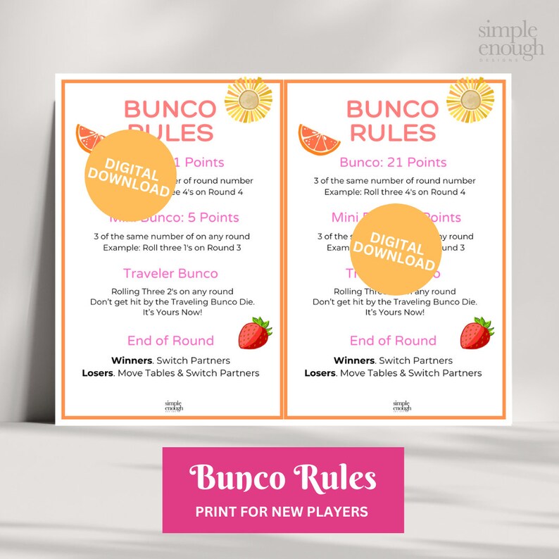 Summer Bunco Scorecards | Sunny Bunco Cards | Digital Printable Bunco Cards | Digital Bunco ...