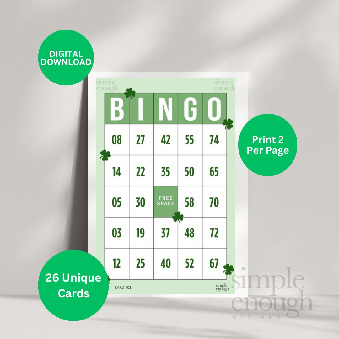 Green Bingo Cards | St. Patricks Day Bingo | Printable Bingo Cards ...