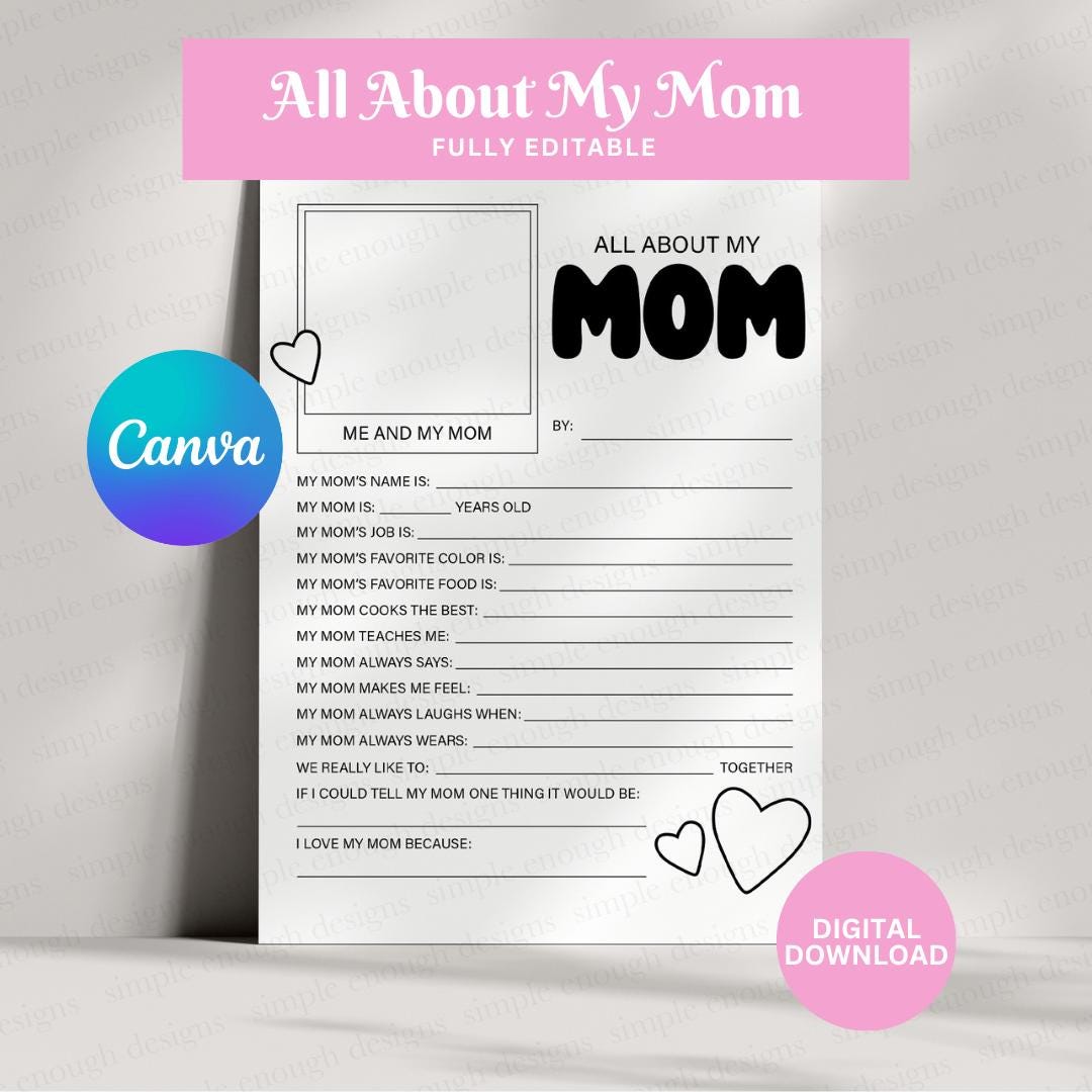 All About My Mom | Editable Mother's Day Interview | Mothers Day ...