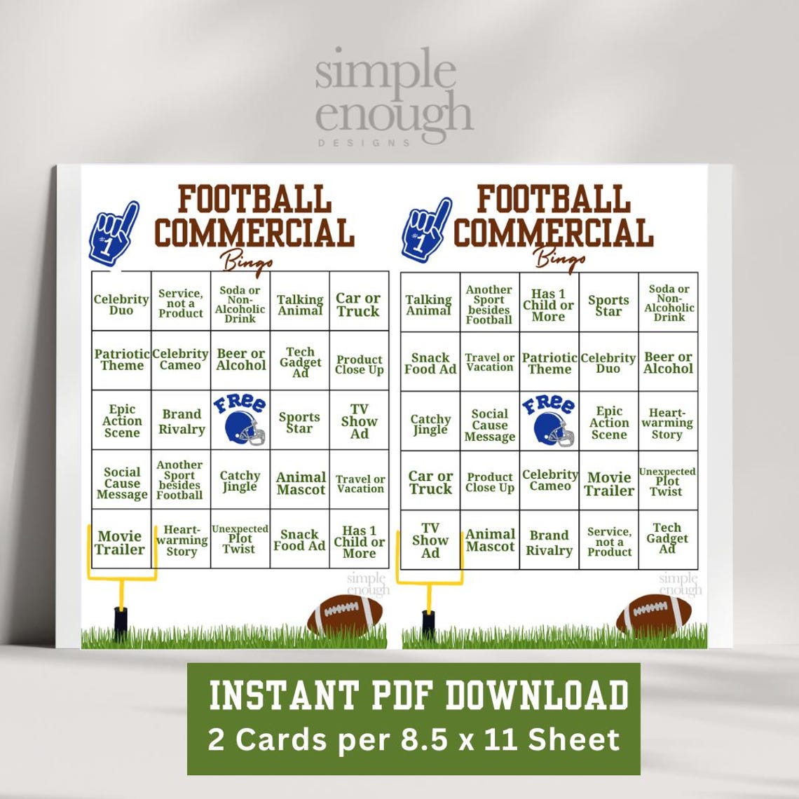 Football Commercial Bingo | Football Game Printable | Football Bingo ...