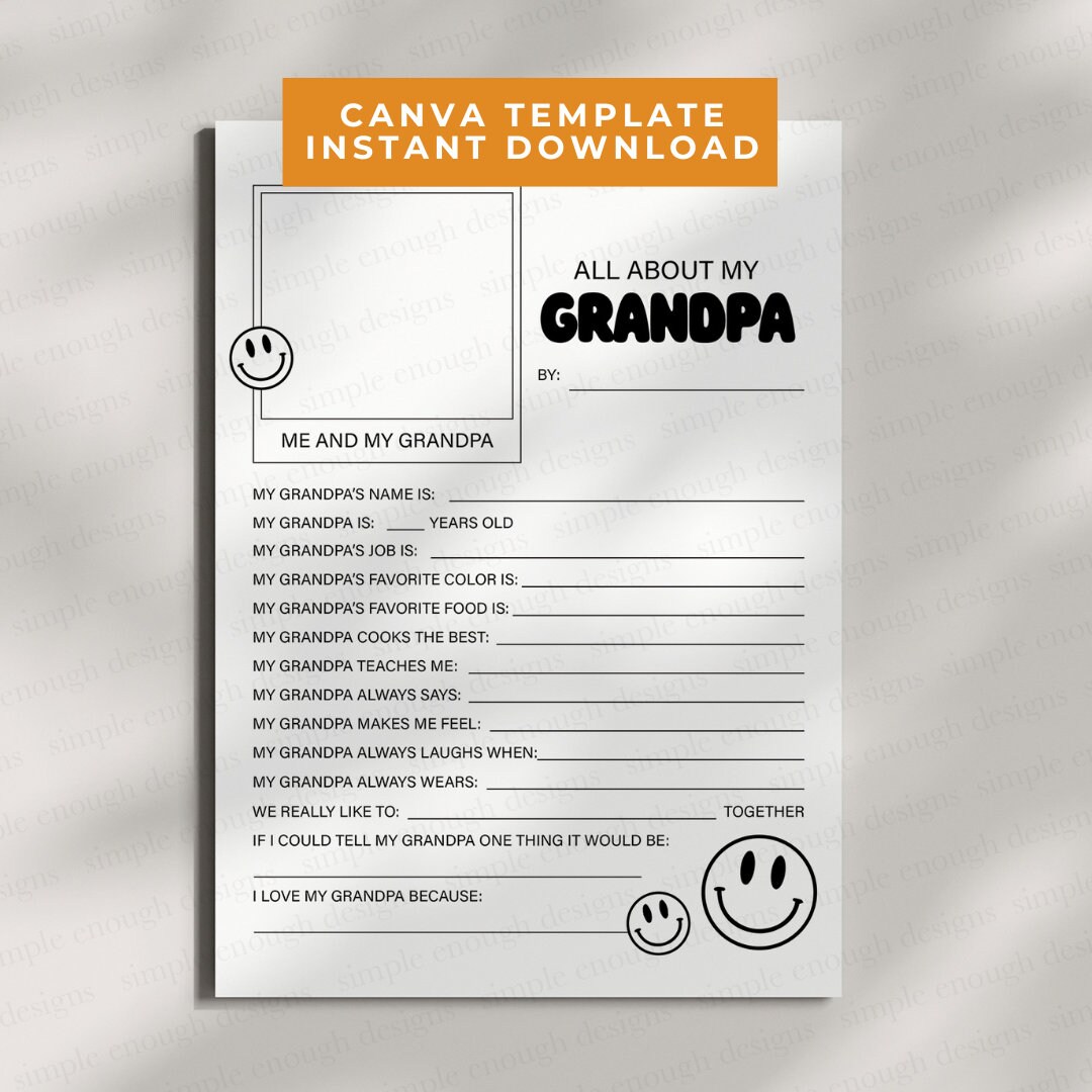 All About My Grandpa Printable Grandpa Questionnaire Grandma
