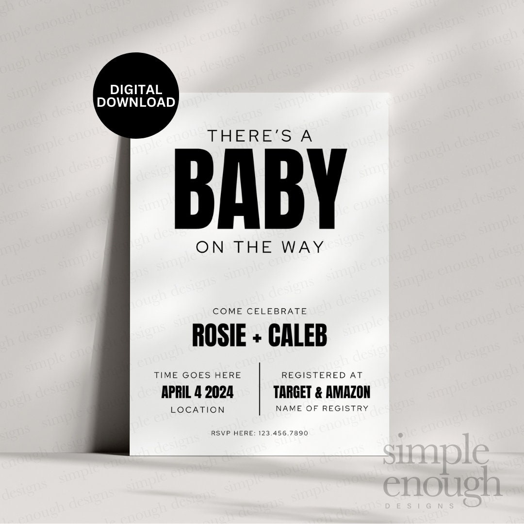 Black & White Baby Shower Invitation | Digital Printable Baby Shower ...