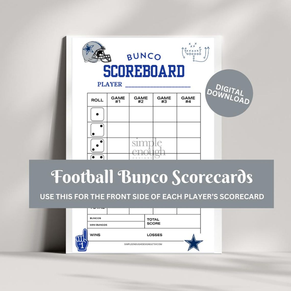 Gray Blue Star Football Bunco Cards | Downloadable Bunco Cards ...