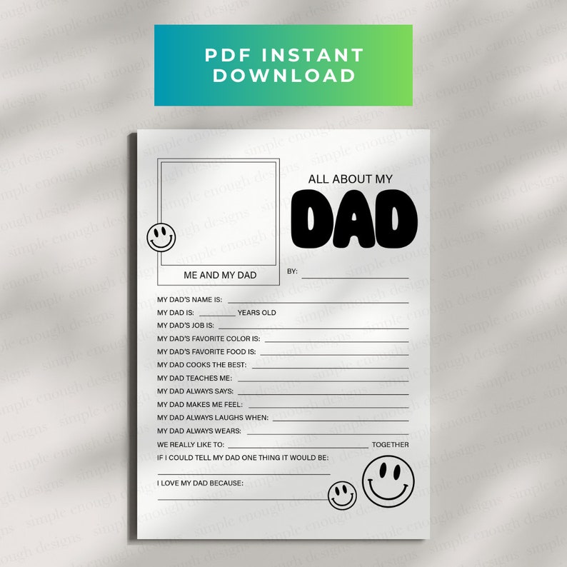 All About My Dad Printable | Father's Day Interview | Fathers Day ...