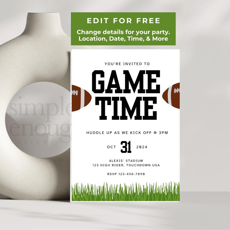 Football Party Invitation | Digital Printable Football Party Invit ...
