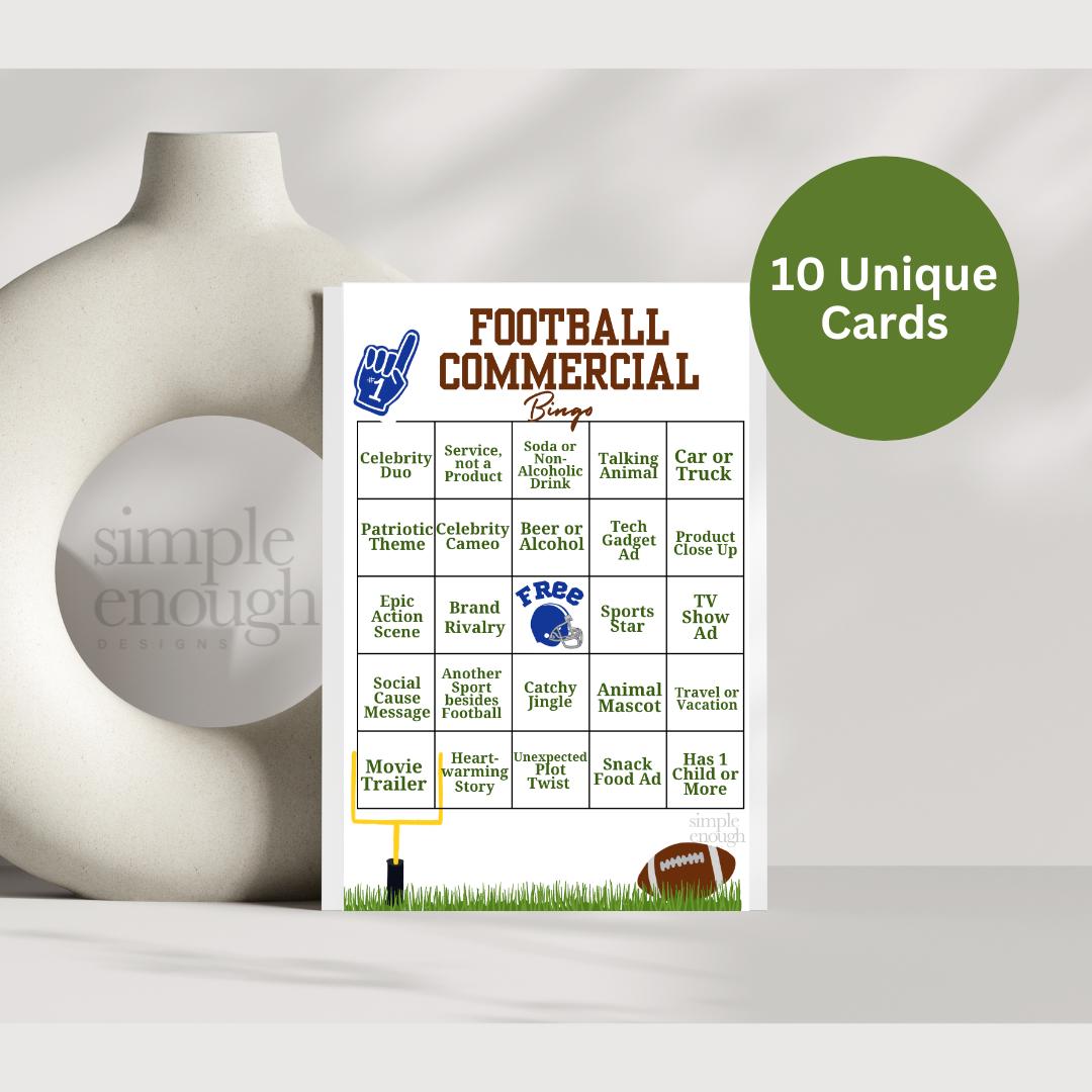 Football Commercial Bingo | Football Game Printable | Football Bingo ...
