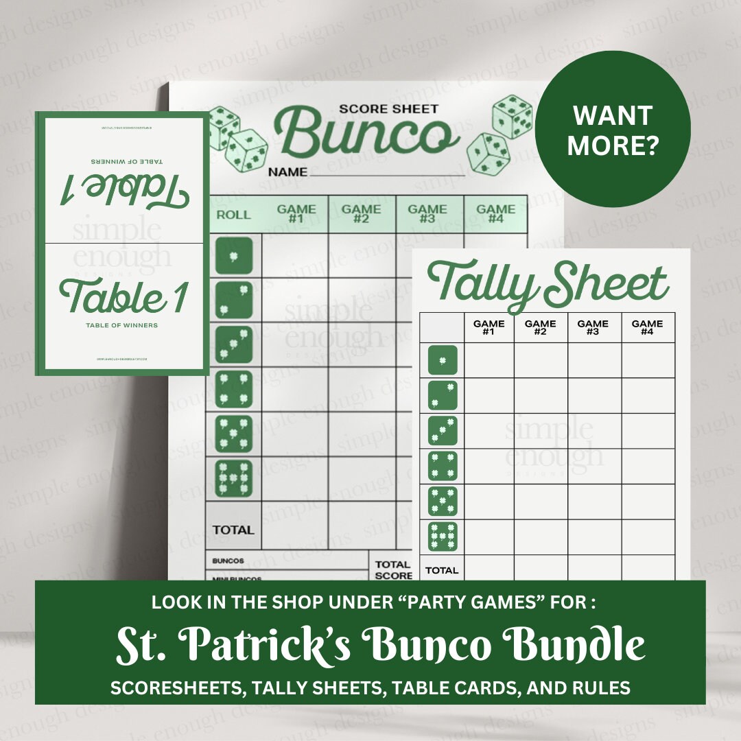 March Bunco Scorepad Only | Downloadable Bunco | Bunco Scorecard 3 ...