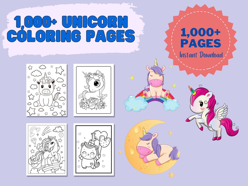 1000 UNICORN Coloring Pages Printable Instant Download 1000 - Etsy