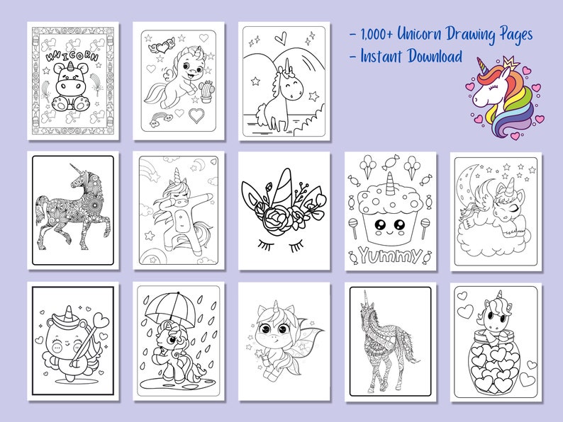1000 UNICORN Coloring Pages Printable Instant Download 1000 - Etsy
