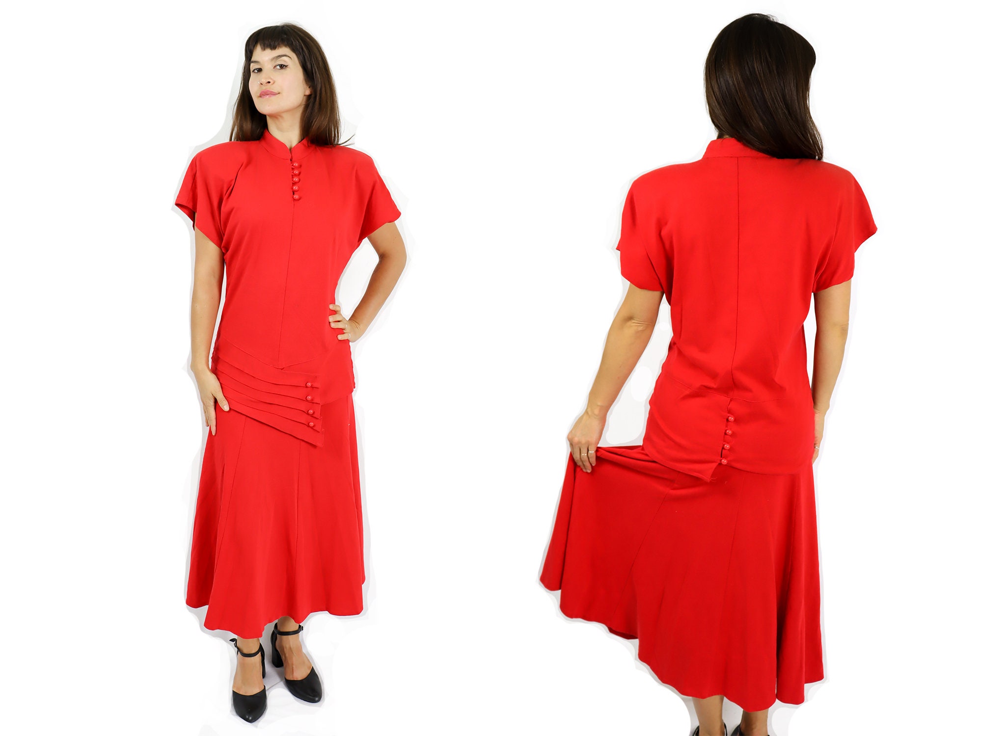 Bold Red Dragon Lady 80's Does 40's Drop Waist - Etsy