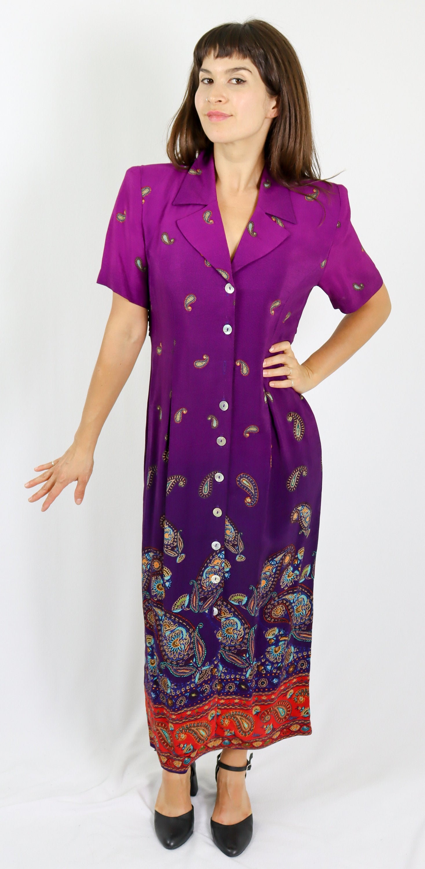 Artsy Paisley Business Wear 1980s Purple Ombre Bohemian Artsy Suit ...