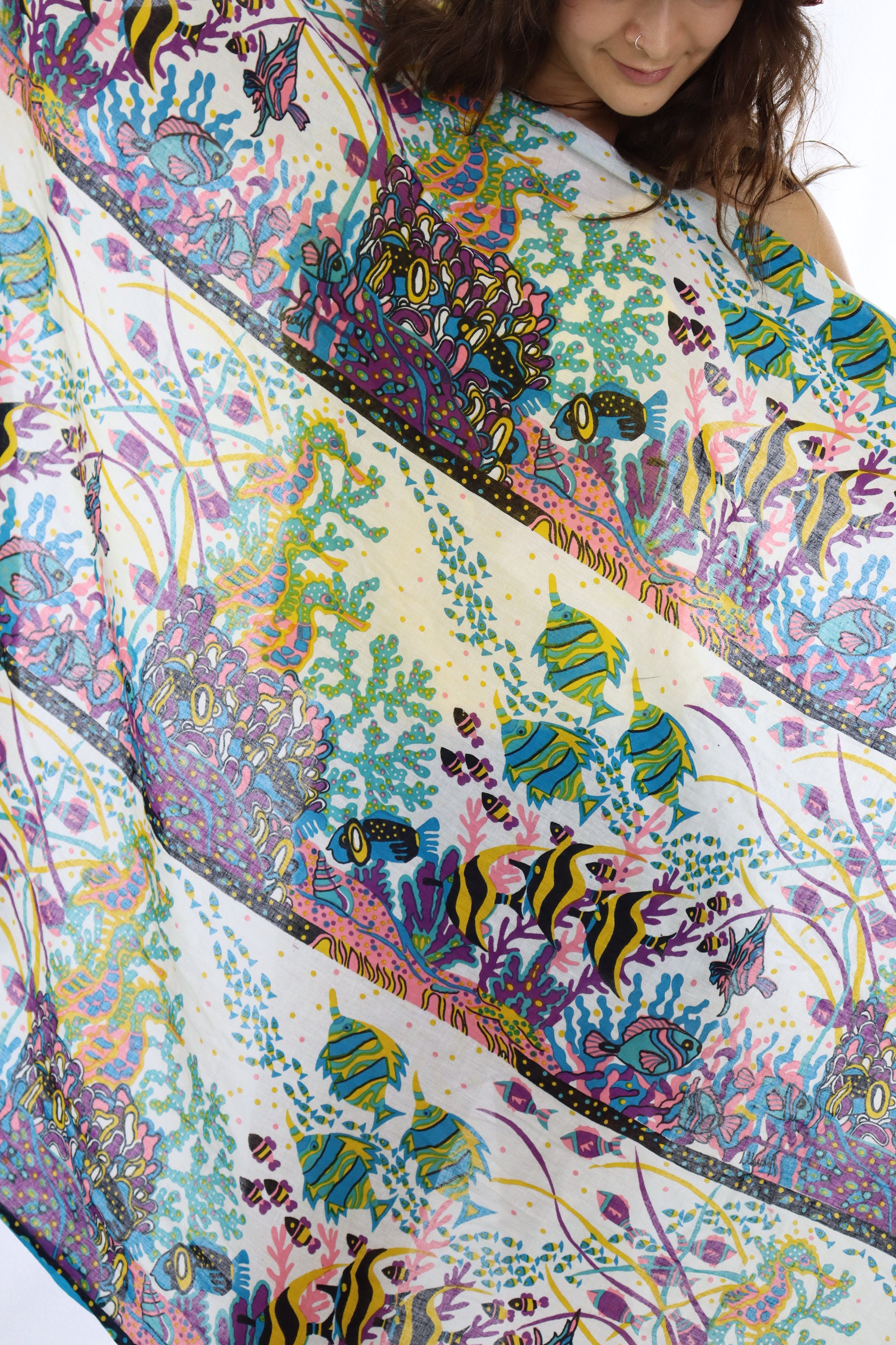 Large Tropical Reef Australian Design 1990's Indian Cotton Beach Sarong ...