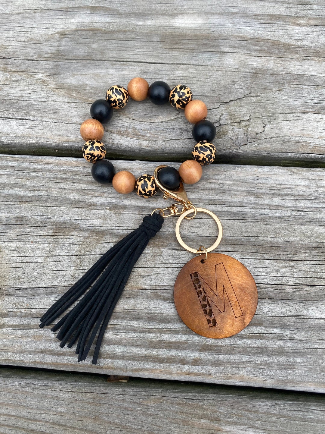 Personalized Cheetah Print Wristlet Keychain: Laser Engraved Wood ...
