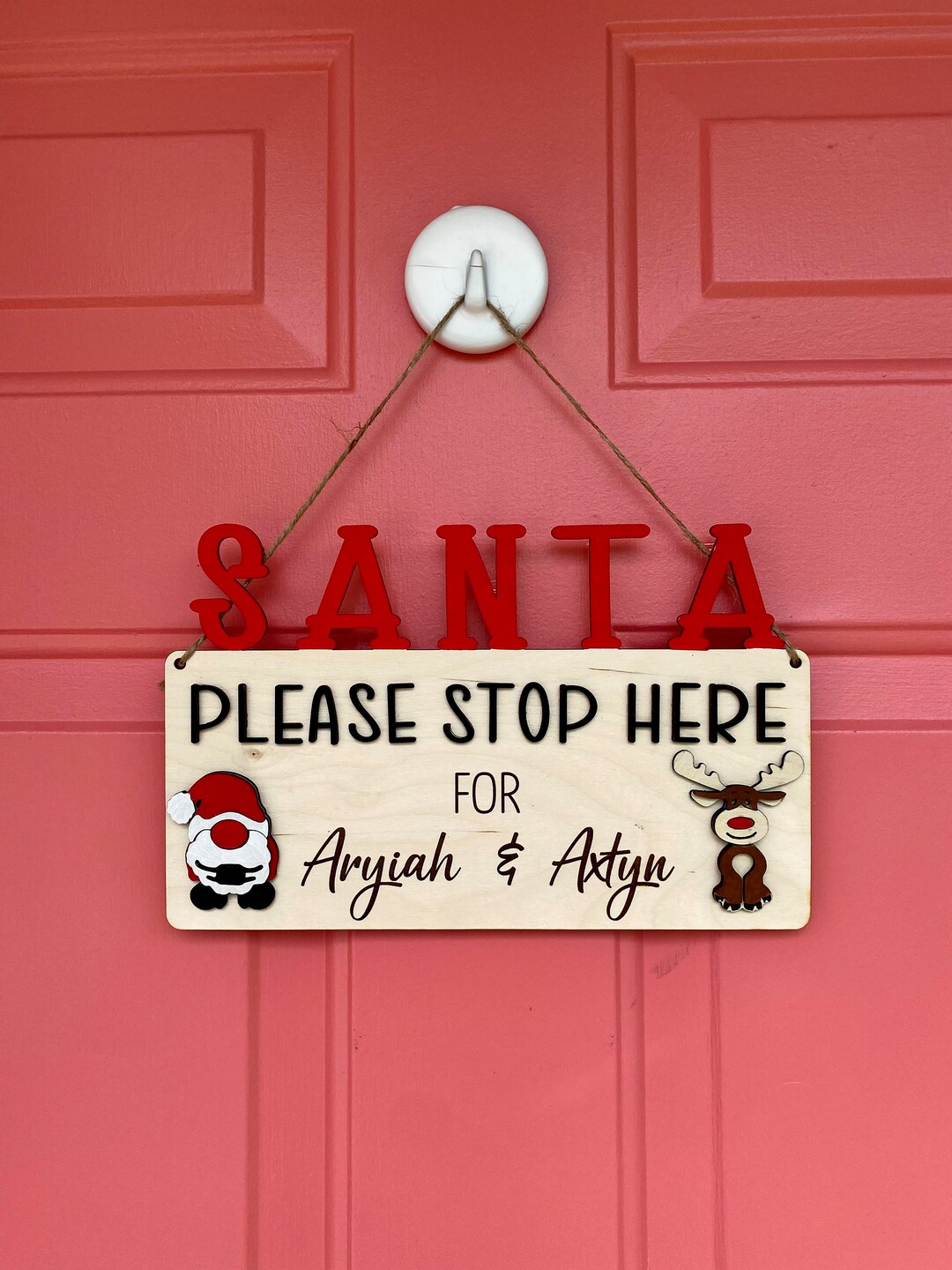 Personalized Santa Stop Here Door Hanger: Engraved Birch Wood Christmas ...