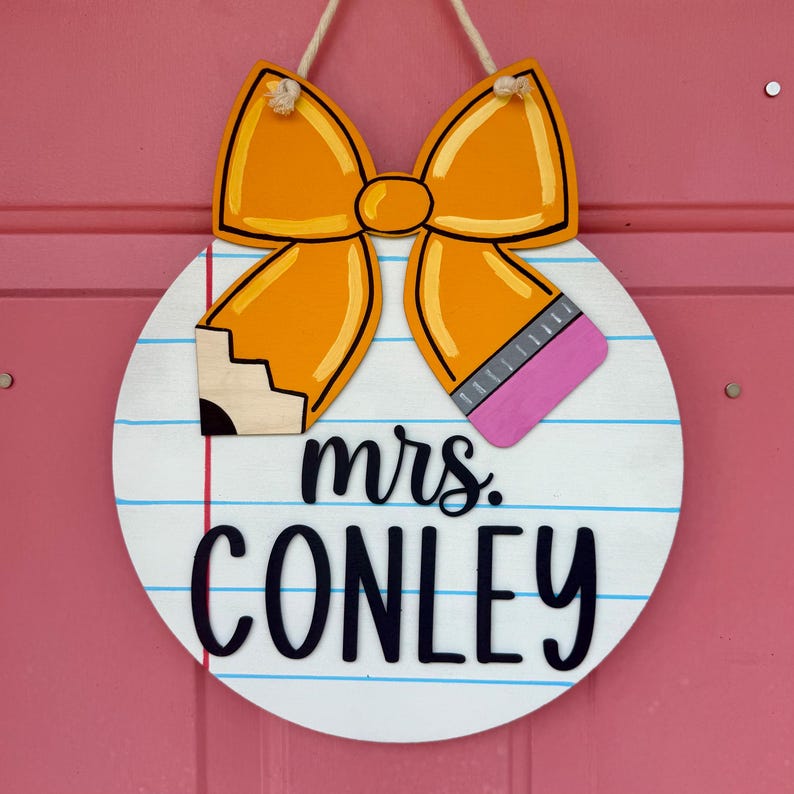 Personalized Teacher Door Hanger: 3D Wooden Notebook Classroom Decor - Etsy
