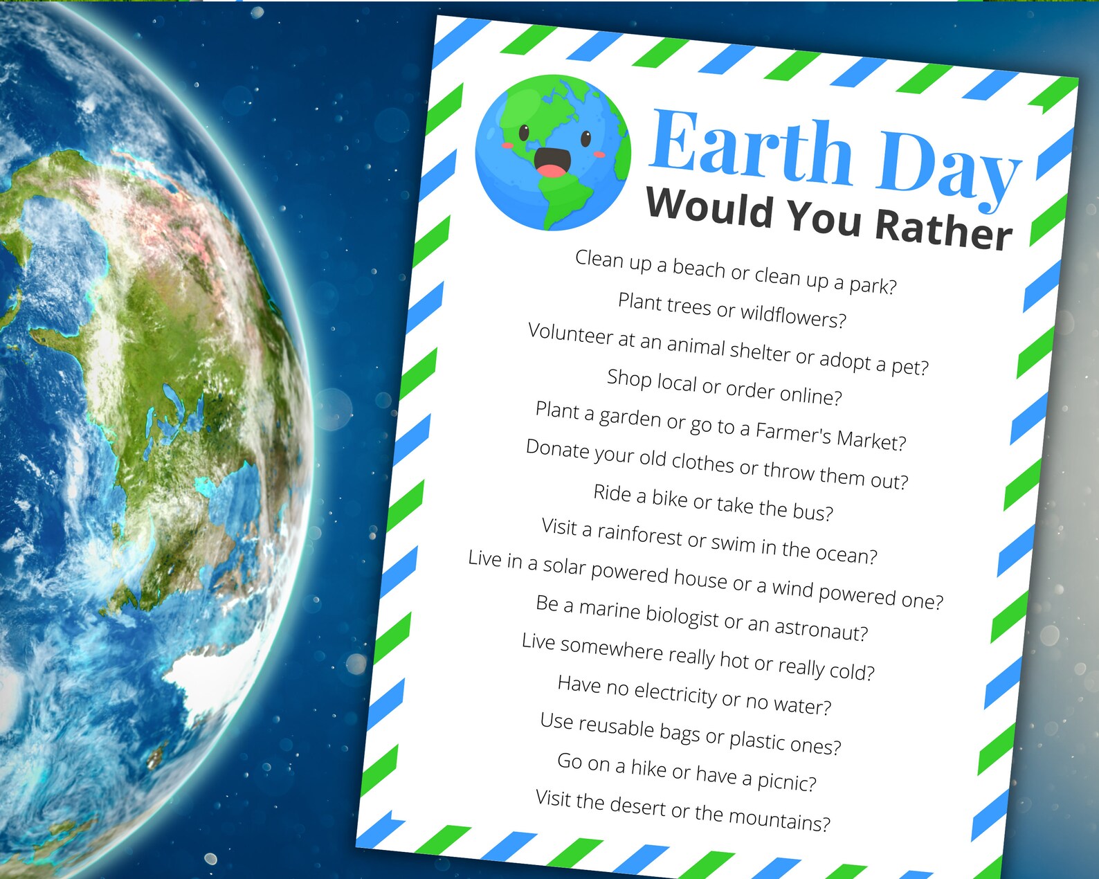 Earth Day Would You Rather Printable Earth Day Games for | Etsy
