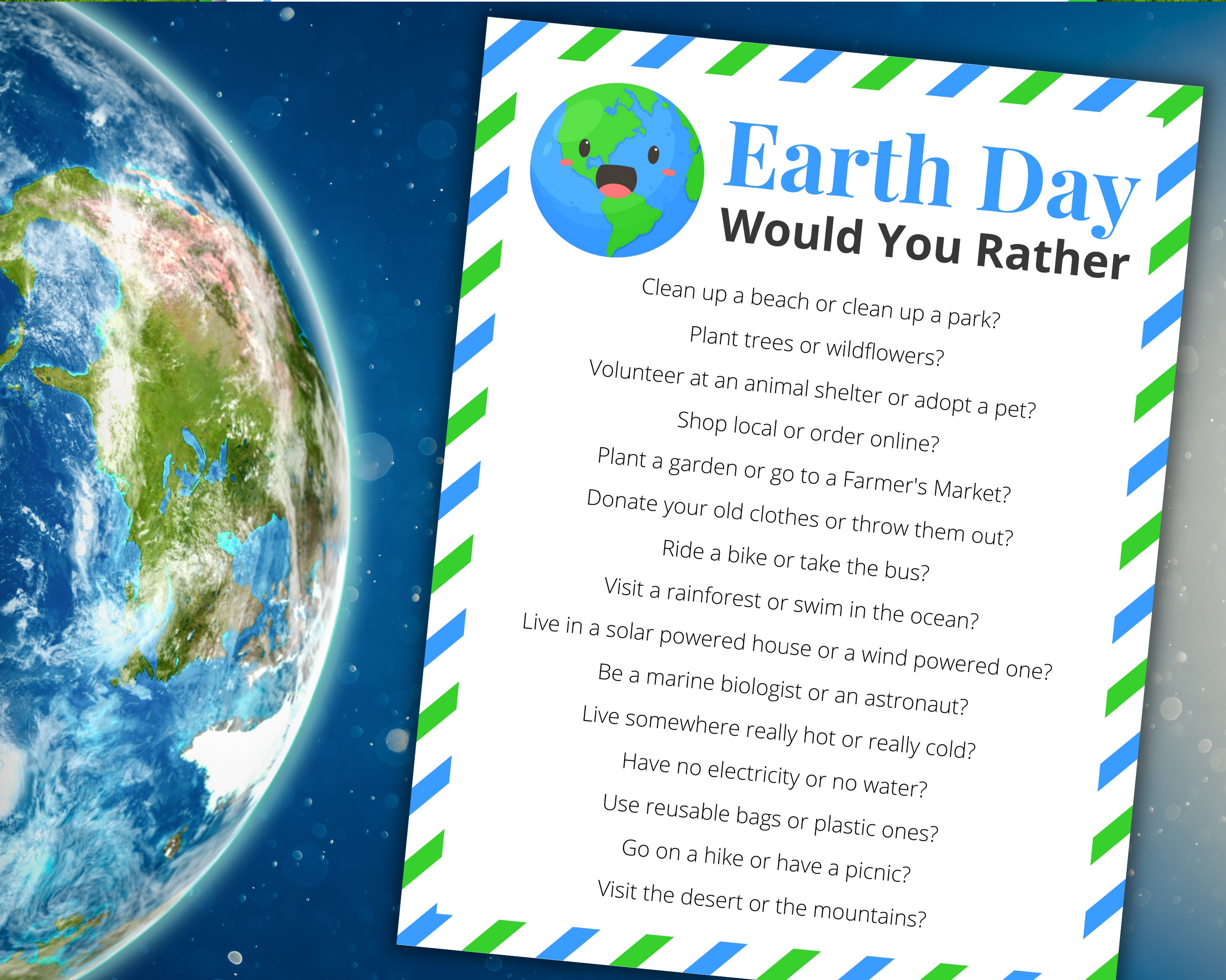 Earth Day Would You Rather Printable Earth Day Games for | Etsy