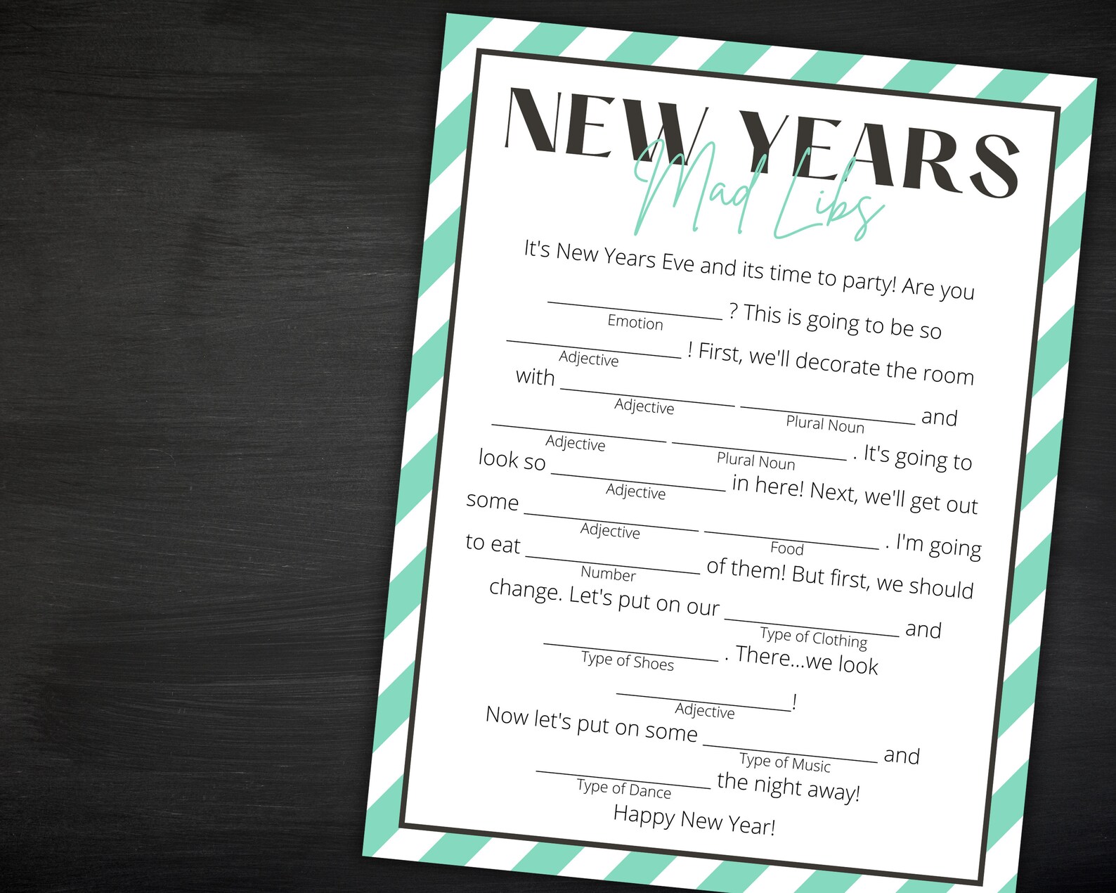 New Year's Eve Mad Libs | Printable New Year's Game | New Years ...