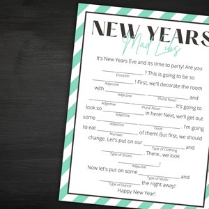 New Year's Eve Mad Libs | Printable New Year's Game | New Years ...