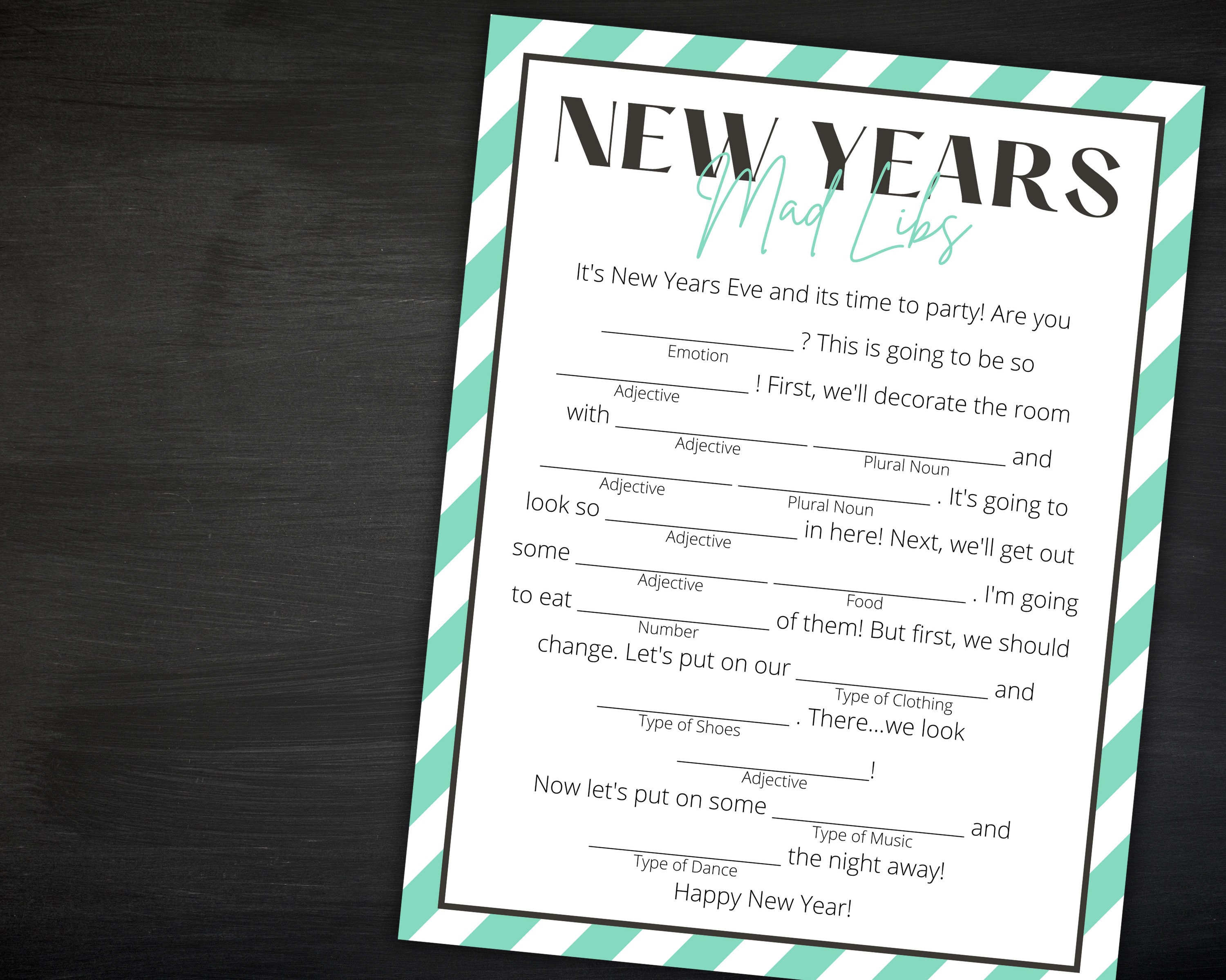 New Year's Eve Mad Libs | Printable New Year's Game | New Years ...