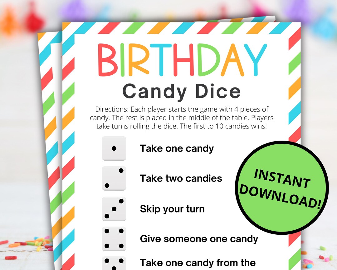 Birthday Candy Dice | Printable Birthday Party Game | Birthday Activity ...
