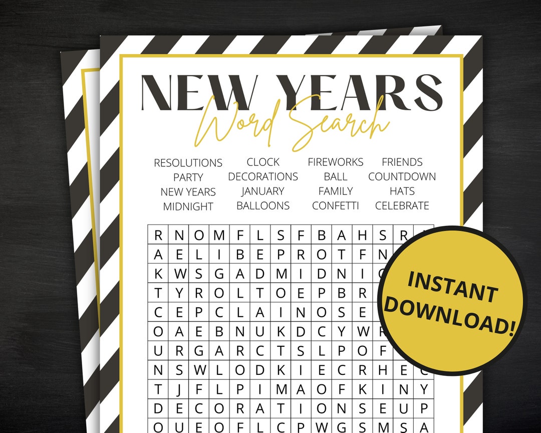 New Year's Eve Word Search | Printable New Year's Game | New Years ...