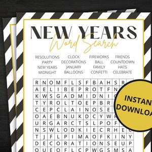 New Year's Eve Word Search | Printable New Year's Game | New Years ...