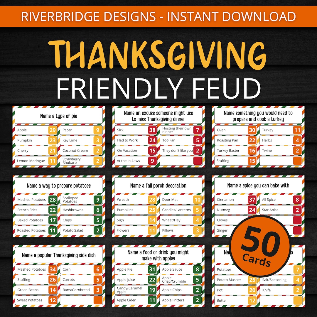 Thanksgiving Friendly Feud | Printable Thanksgiving Game | Fall ...