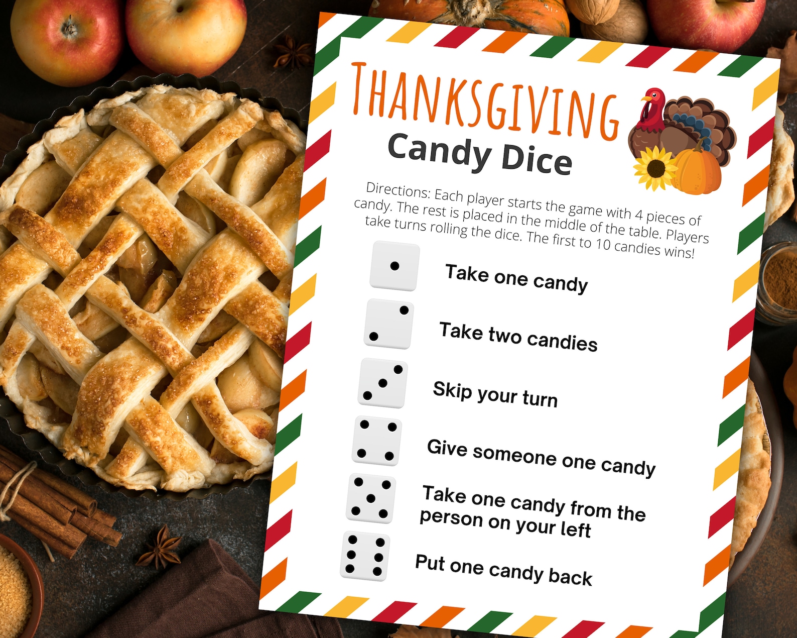 Thanksgiving Candy Dice | Printable Thanksgiving Game | Thanksgiving ...