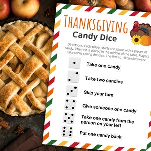 Thanksgiving Candy Dice | Printable Thanksgiving Game | Thanksgiving ...