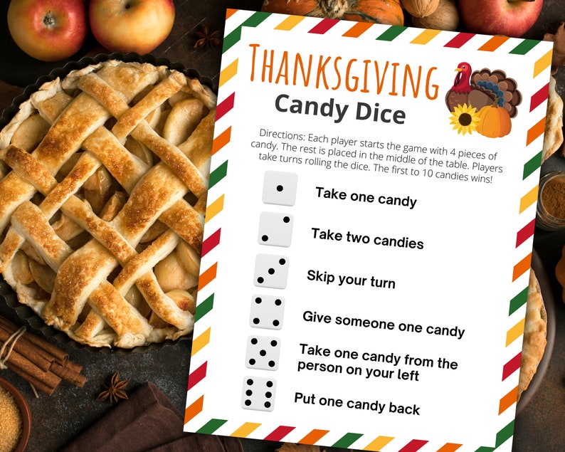 Thanksgiving Candy Dice | Printable Thanksgiving Game | Thanksgiving ...