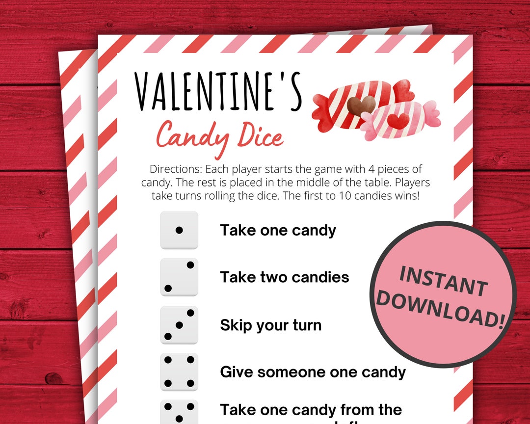 Valentine's Day Candy Dice Game | Printable Valentine's Day Game ...