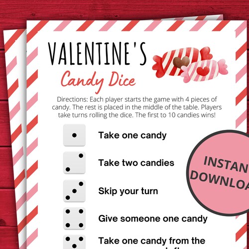 Valentine's Day Candy Dice Game Printable - Etsy
