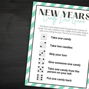 New Year's Eve Candy Dice Game | Printable New Year's Game | New Years ...