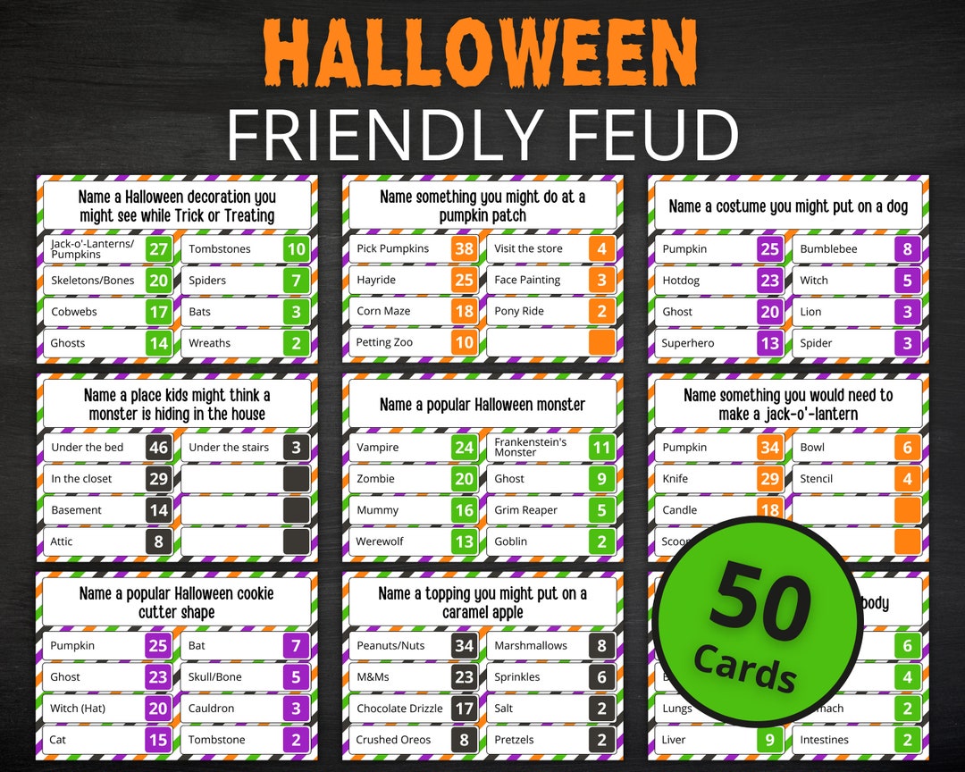 Halloween Friendly Feud Printable Halloween Game Halloween Activity for ...