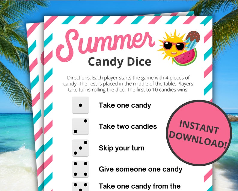 Summer Candy Dice Game Printable Summer Game Summer Activity for Kids ...
