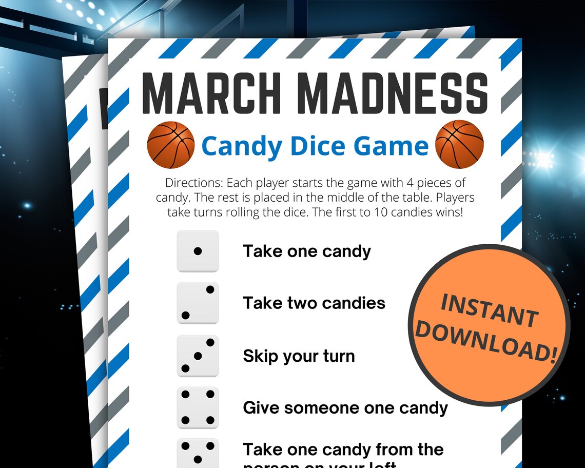 March Madness Candy Dice Game | Printable March Madness Game for Kids ...