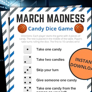 March Madness Candy Dice Game | Printable March Madness Game for Kids ...