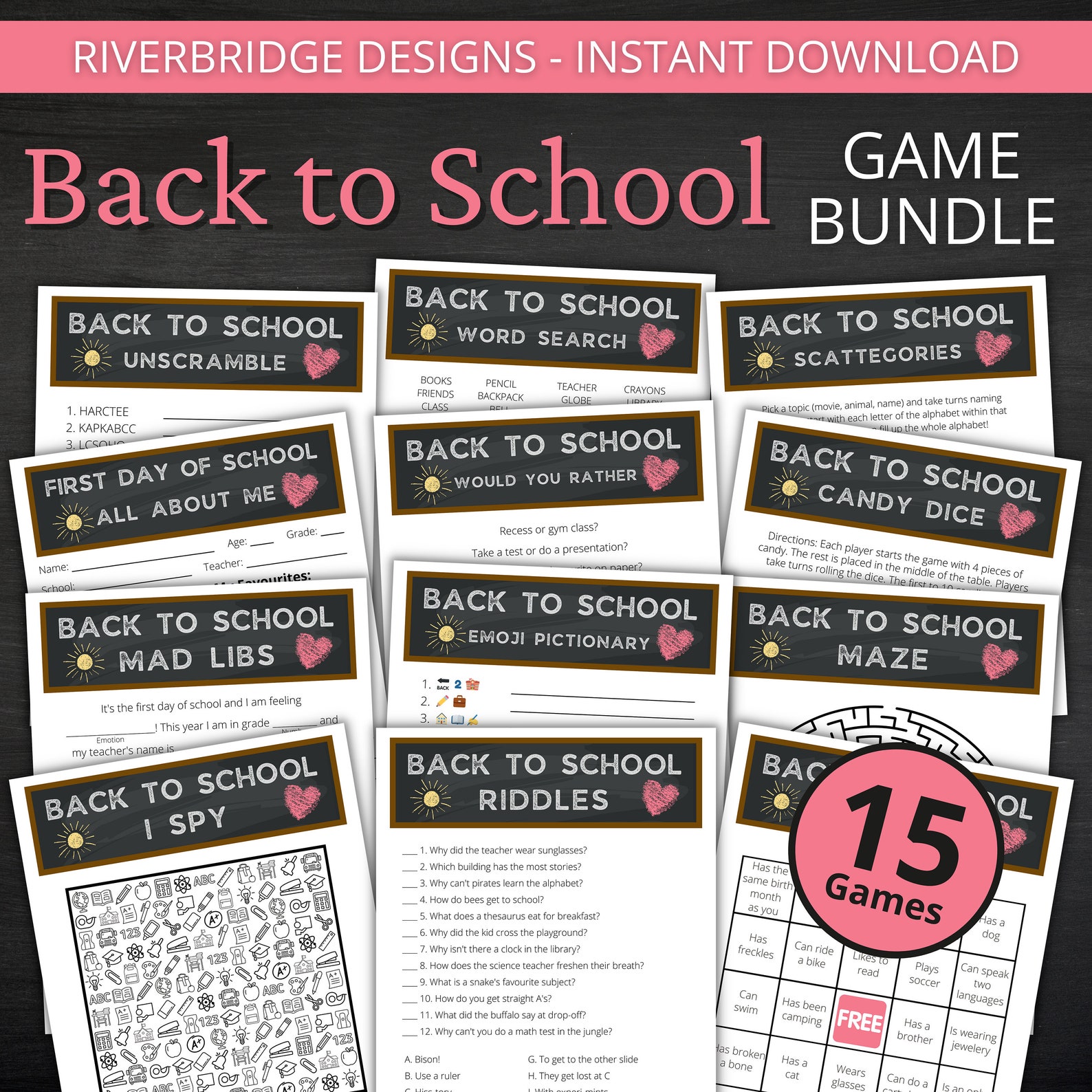 Back to School Game Bundle | Printable Games and Activities for Kids ...
