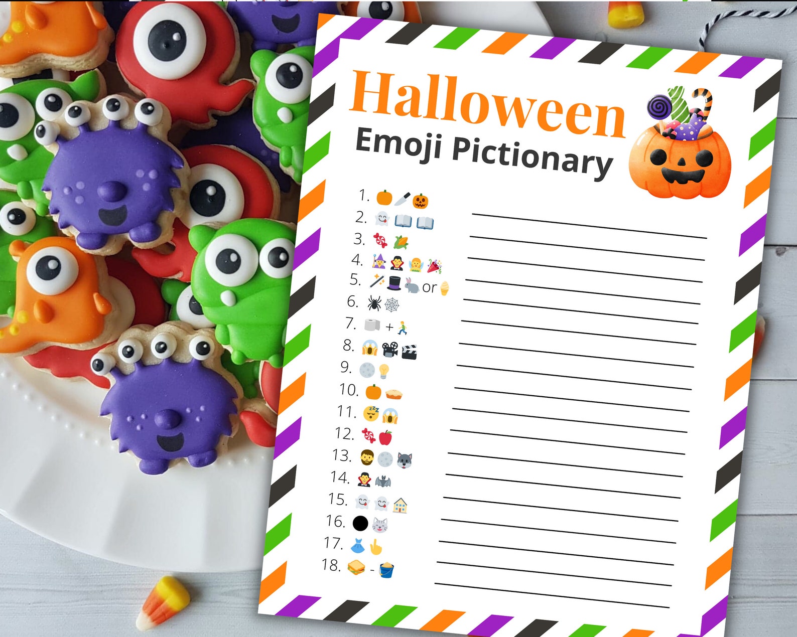 Halloween Emoji Pictionary Printable Halloween Game - Etsy