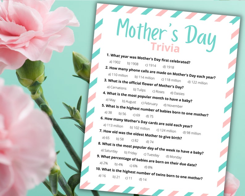 Mother's Day Trivia Printable Mother's Day Games for - Etsy